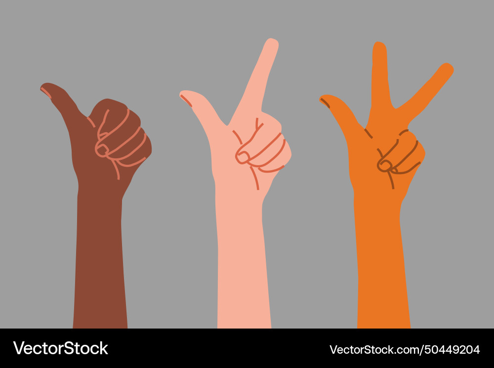 One two three hand gestures flat set Royalty Free Vector