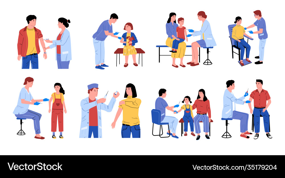 Vaccination cartoon doctors make injection Vector Image