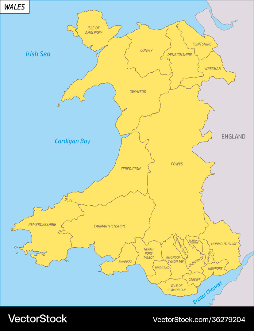 Wales regions map Royalty Free Vector Image - VectorStock