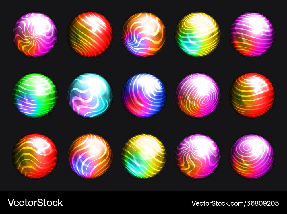 Buttons waves flowing crystal balls lines grid Vector Image