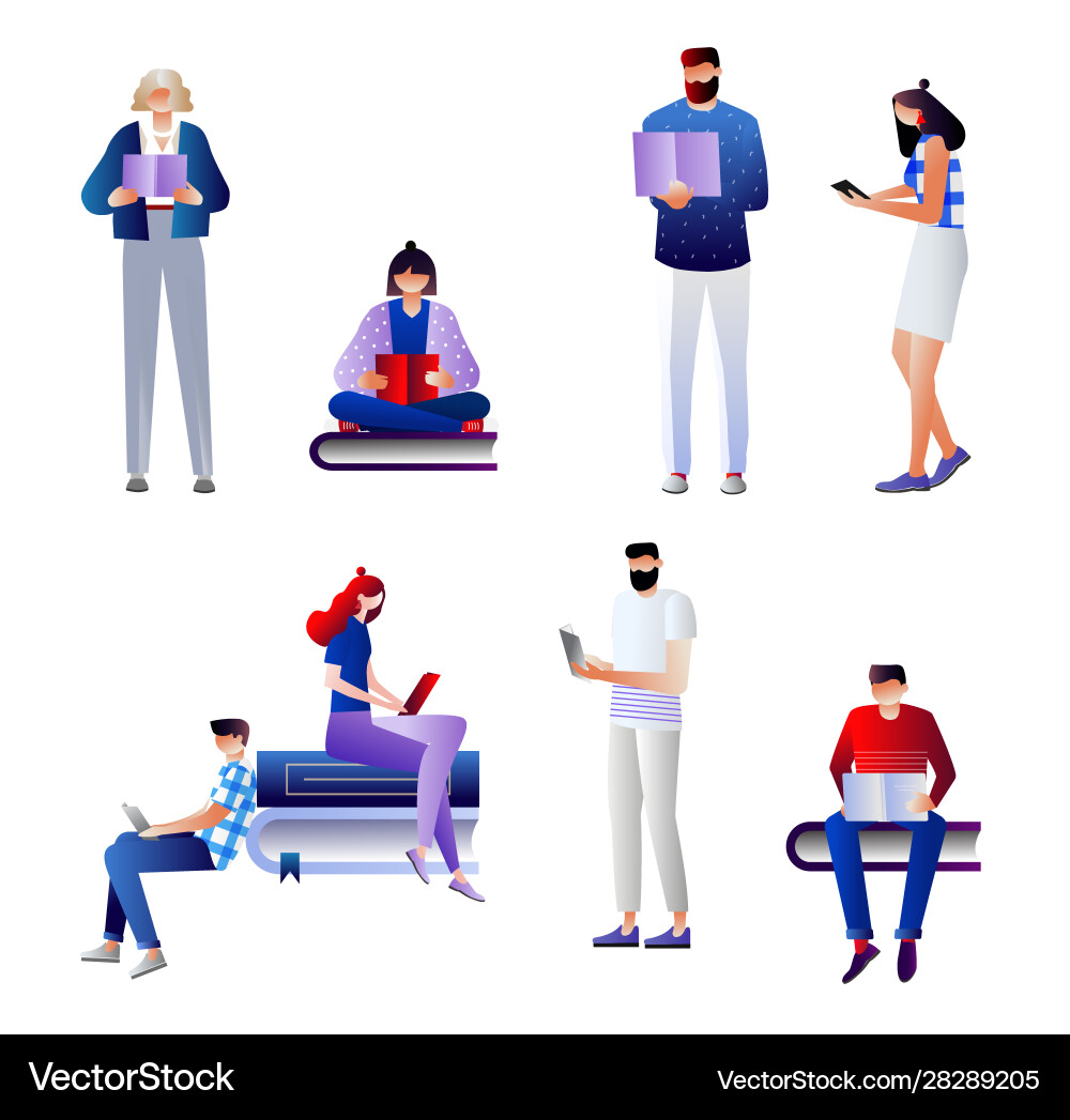 Collection reading people Royalty Free Vector Image
