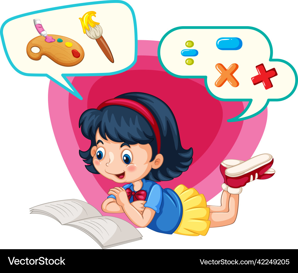 Girl reading book about arts and math Royalty Free Vector
