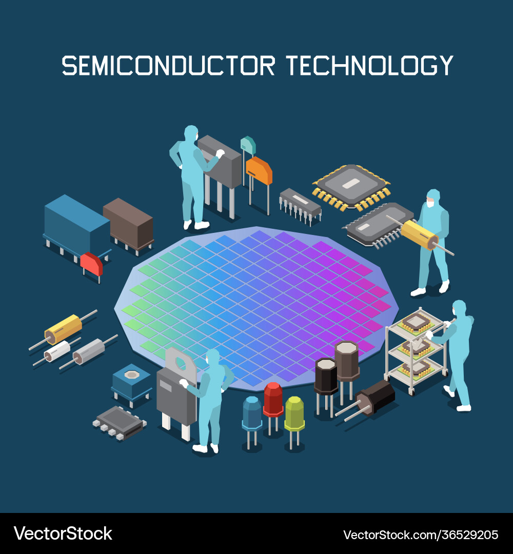 Isometric semiconductor technology composition Vector Image