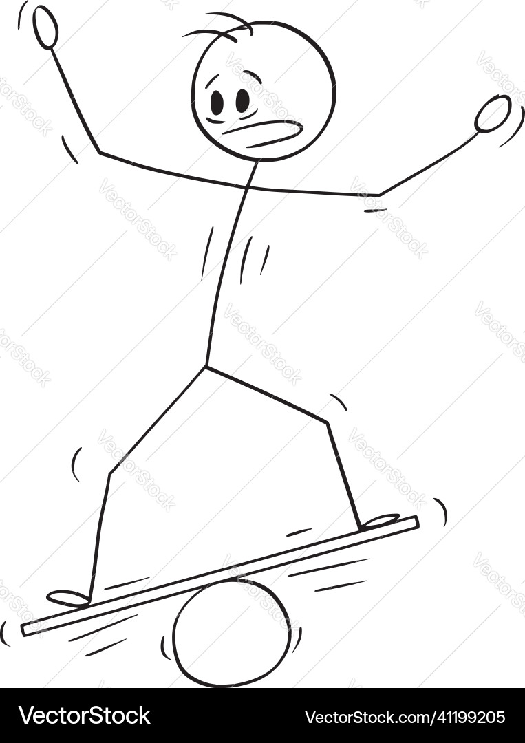 Person balancing cartoon stick figure Royalty Free Vector