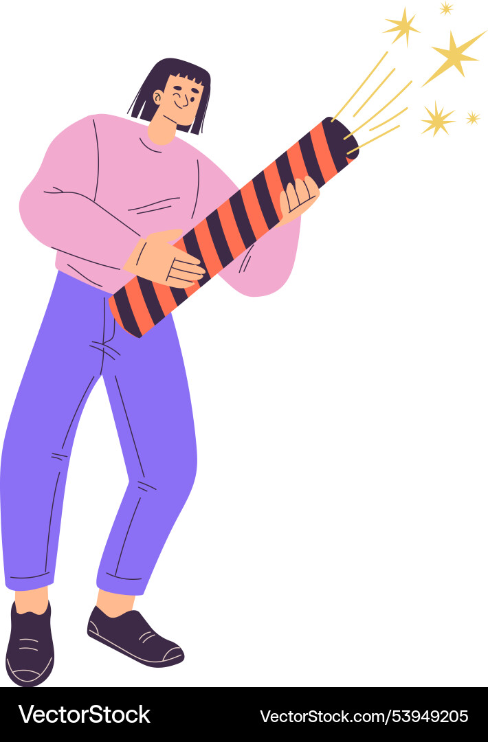 Young man character setting off firework Vector Image