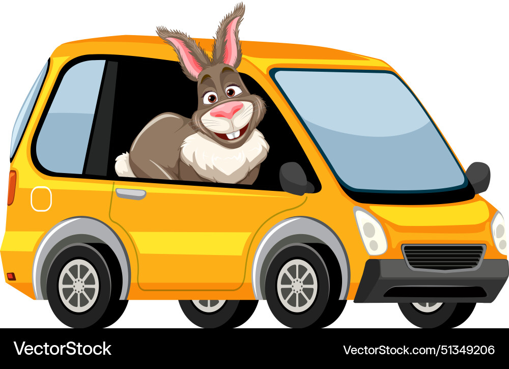 Cartoon rabbit smiling while driving a car Vector Image
