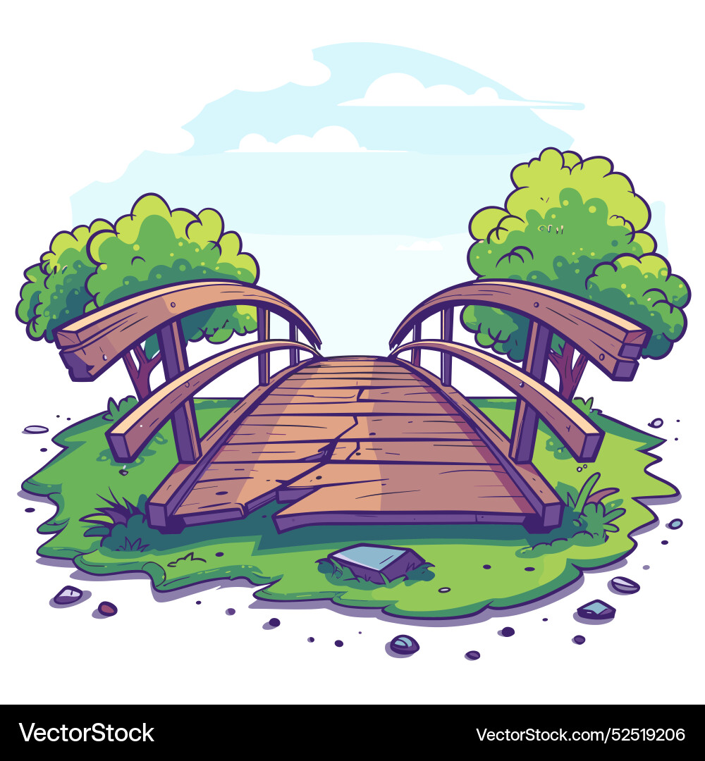 Cartoon Wooden Bridge Over Stream Royalty Free Vector Image