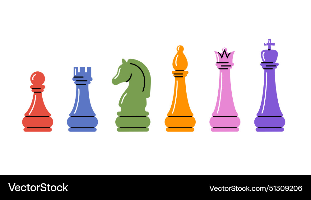 Colorful chess pieces set Royalty Free Vector Image