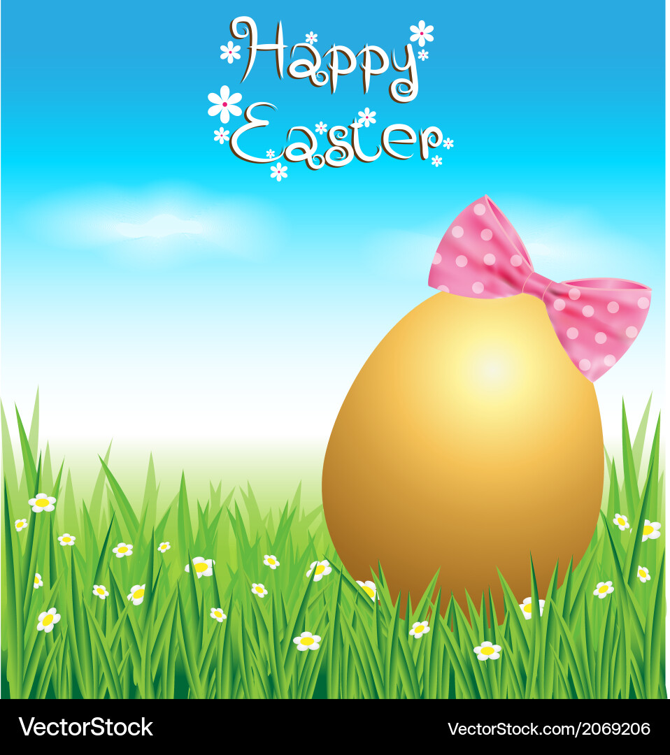 Golden easter eggs on green grass Royalty Free Vector Image