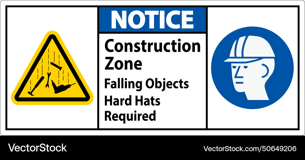 Notice sign construction zone falling objects Vector Image