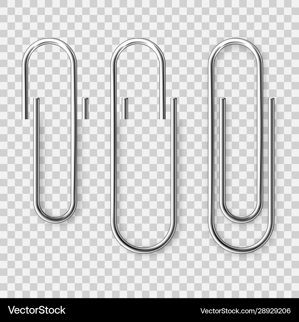 Realistic metal paper clip on checkered background
