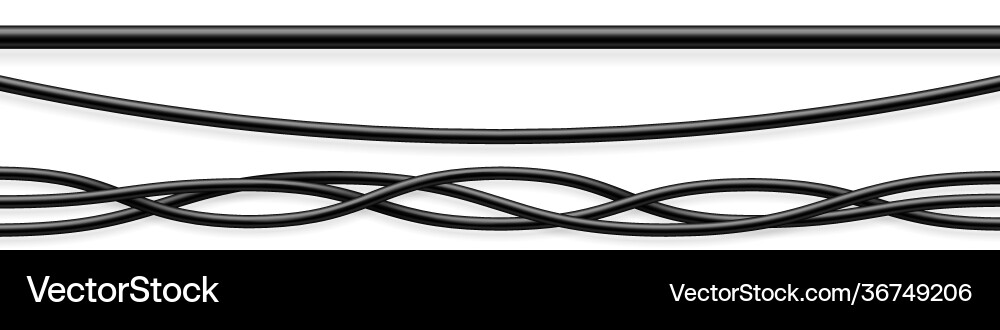 Set black flexible cables with shadow Royalty Free Vector