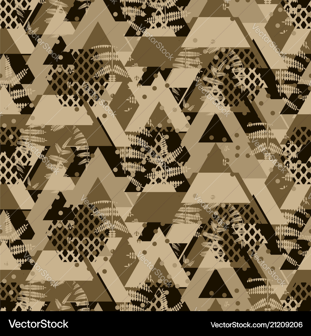 Triangle brown camo fern bold seamless Royalty Free Vector