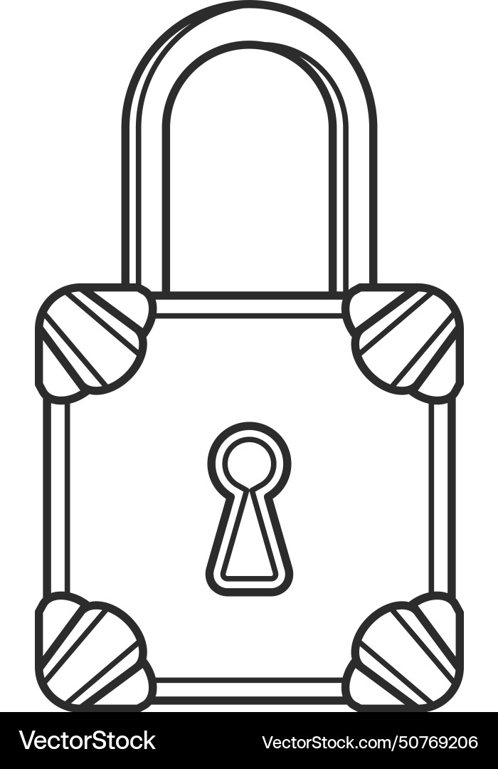 Vintage padlock line icon old metal lock Vector Image