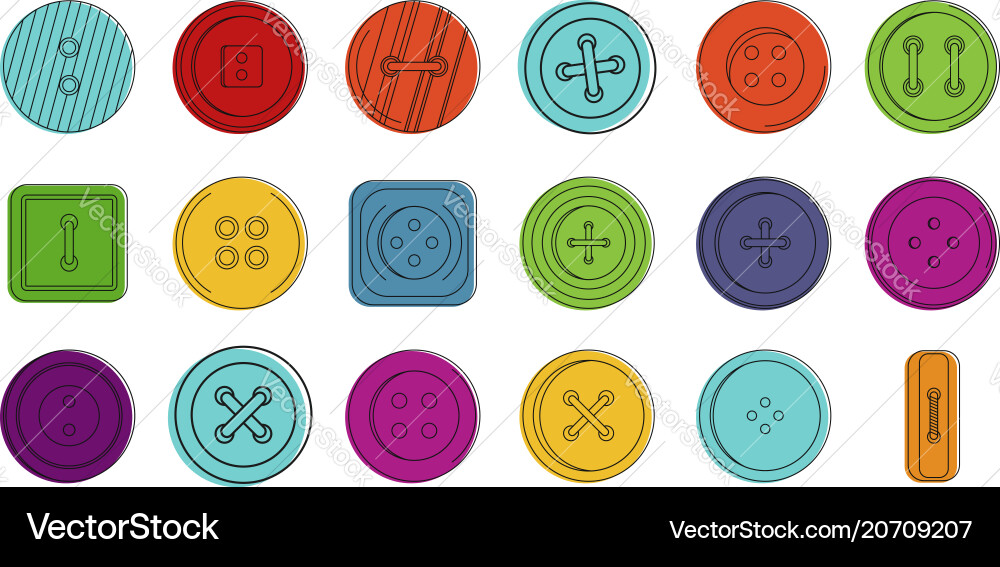 Buttons Icon setzen Farbe Umriss Stil Lizenzfreier Vektor