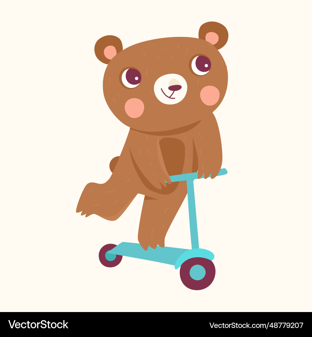 Cartoon in simple childish style with bear riding Vector Image