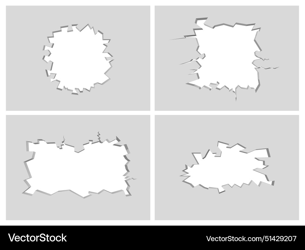 Cracked hole in wall break panel Royalty Free Vector Image