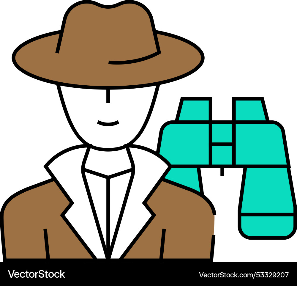 Detective worker flat icon color Royalty Free Vector Image