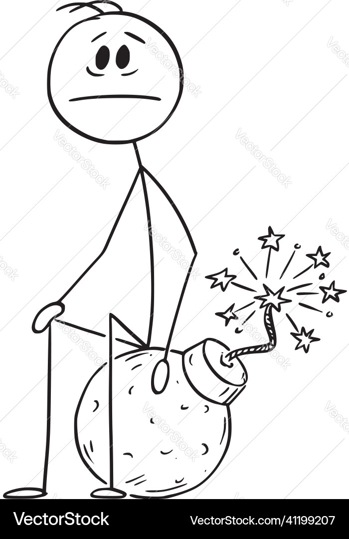 Resigned person sitting on bomb waiting Royalty Free Vector