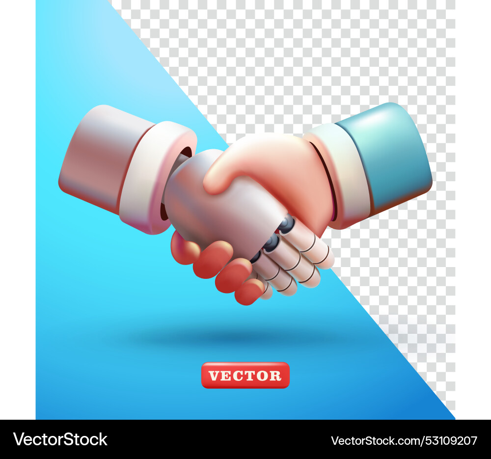 Robot and human shake hands 3d suitable Royalty Free Vector