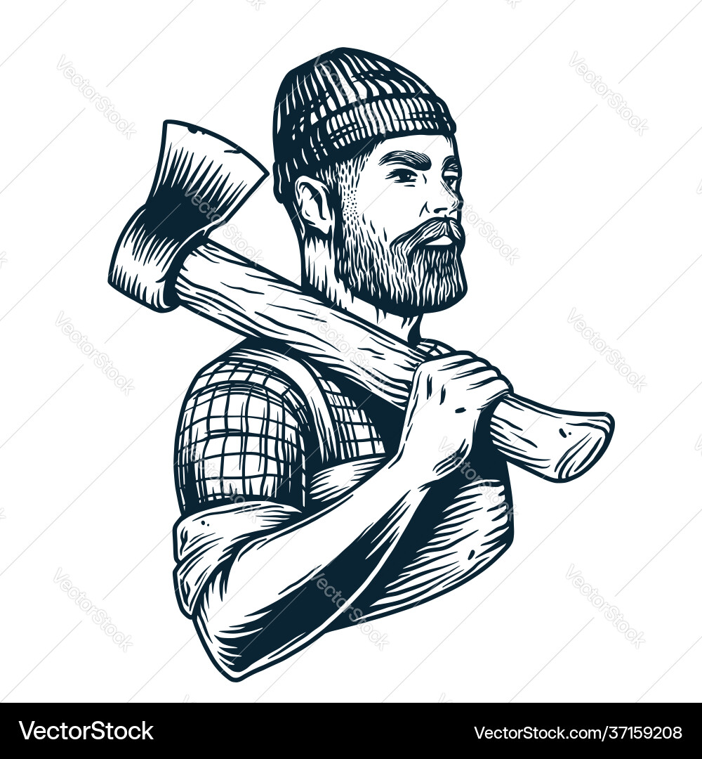 Bearded lumberjack with axe axeman handyman logo Vector Image