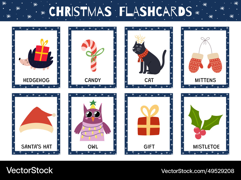 Christmas flashcards collection for kids Vector Image