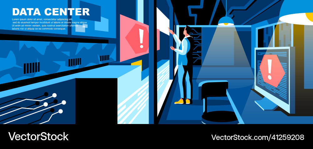 Data center flat landing page template Royalty Free Vector