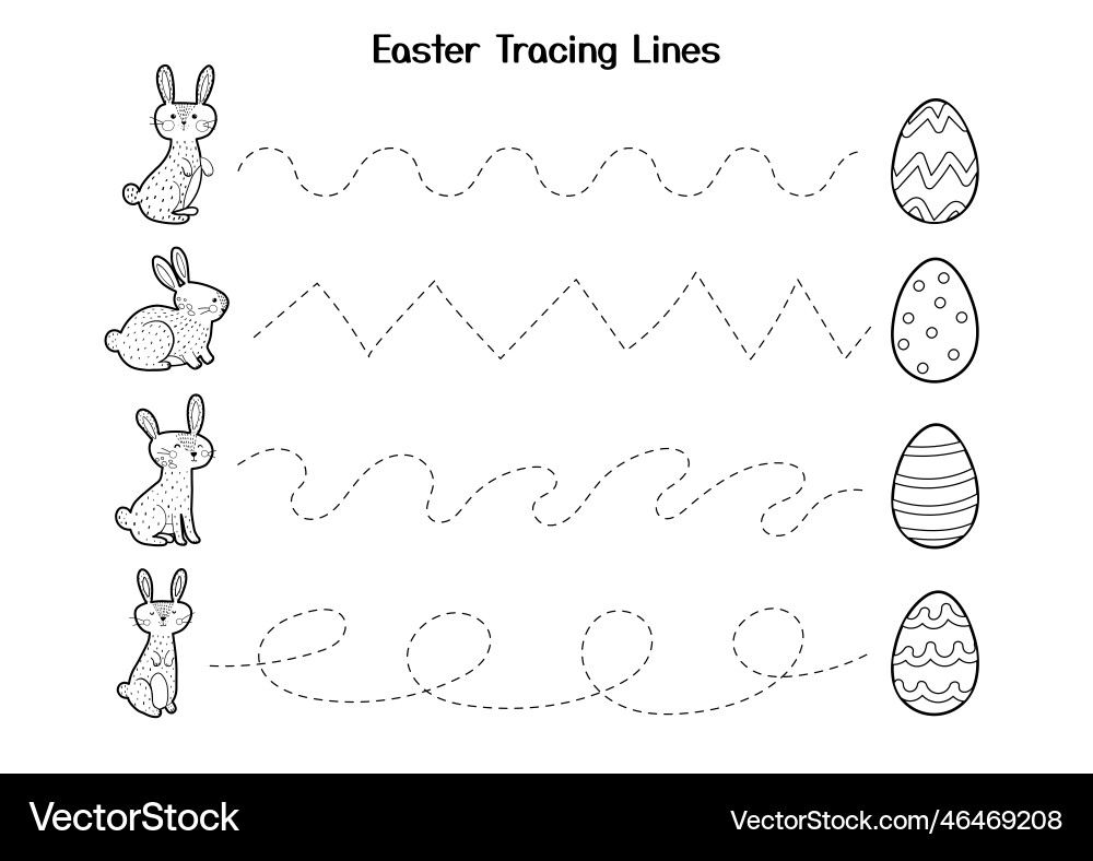 Easter tracing lines worksheet for kids Royalty Free Vector