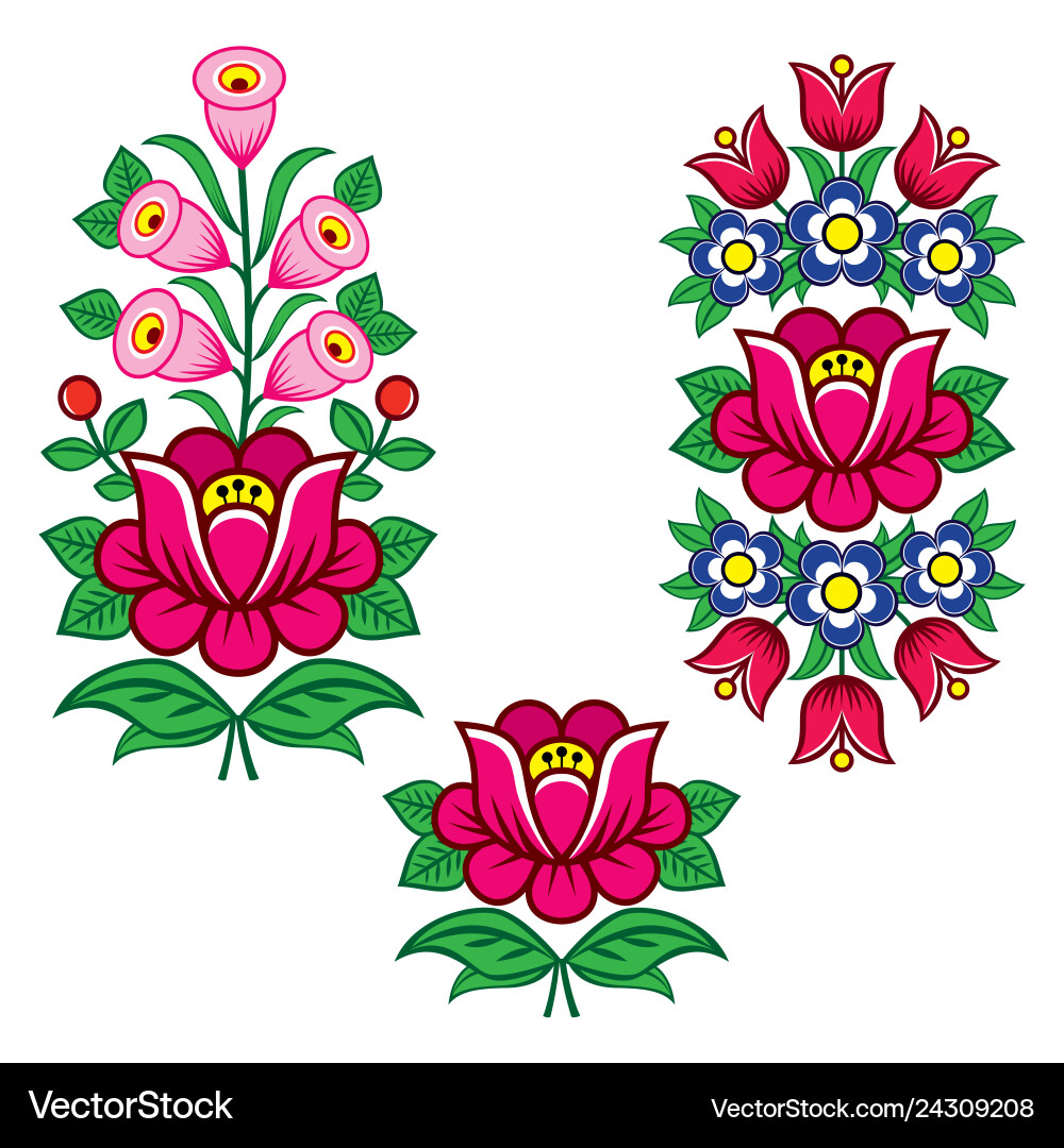 Folk art polish designs with flowers Royalty Free Vector