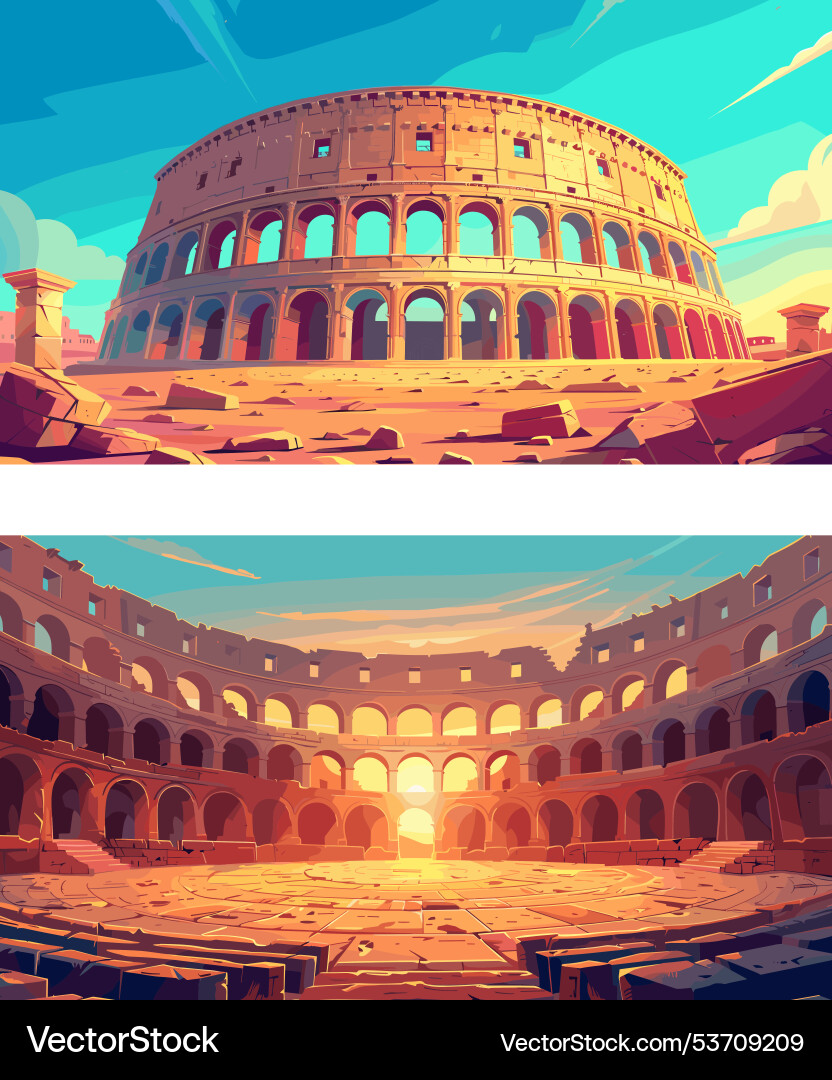 Ancient roman gladiator fights arena cartoon Vector Image