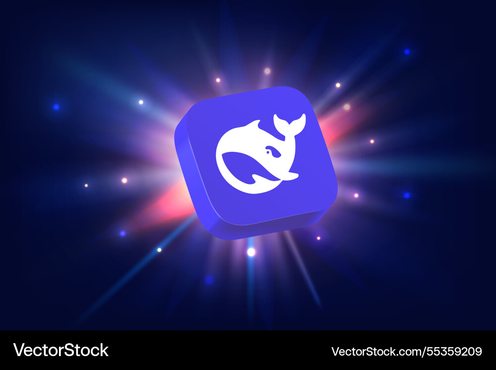 Deepseek app 3d icon on space background Vector Image