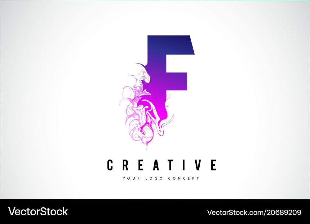 F purple letter logo design with liquid effect Vector Image