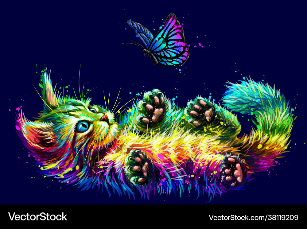 Kitty sticker design abstract multicolored Vector Image