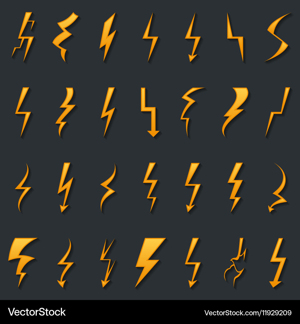 Lightning Bolt Icon Set - Storm Elements Vector Image