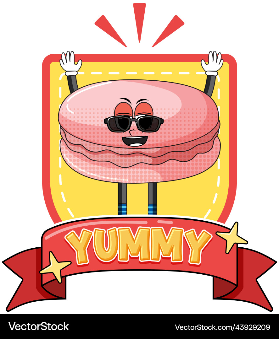 Macaron Cartoon Charakter mit yummy Badge Vektorbild