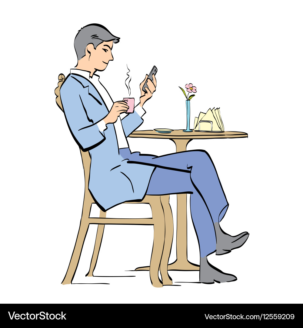 Man drinking coffee in cafe Royalty Free Vector Image