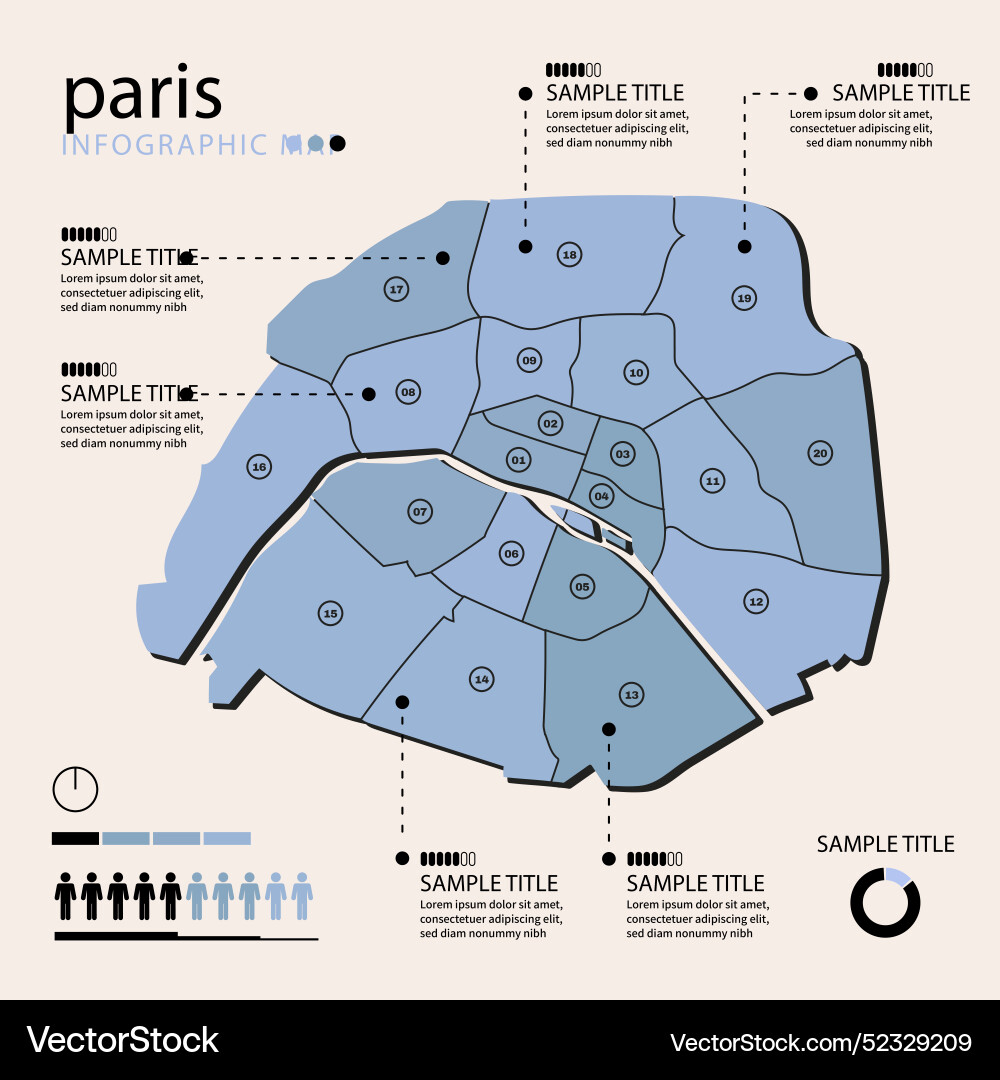 Paris map infographics in flat design Royalty Free Vector