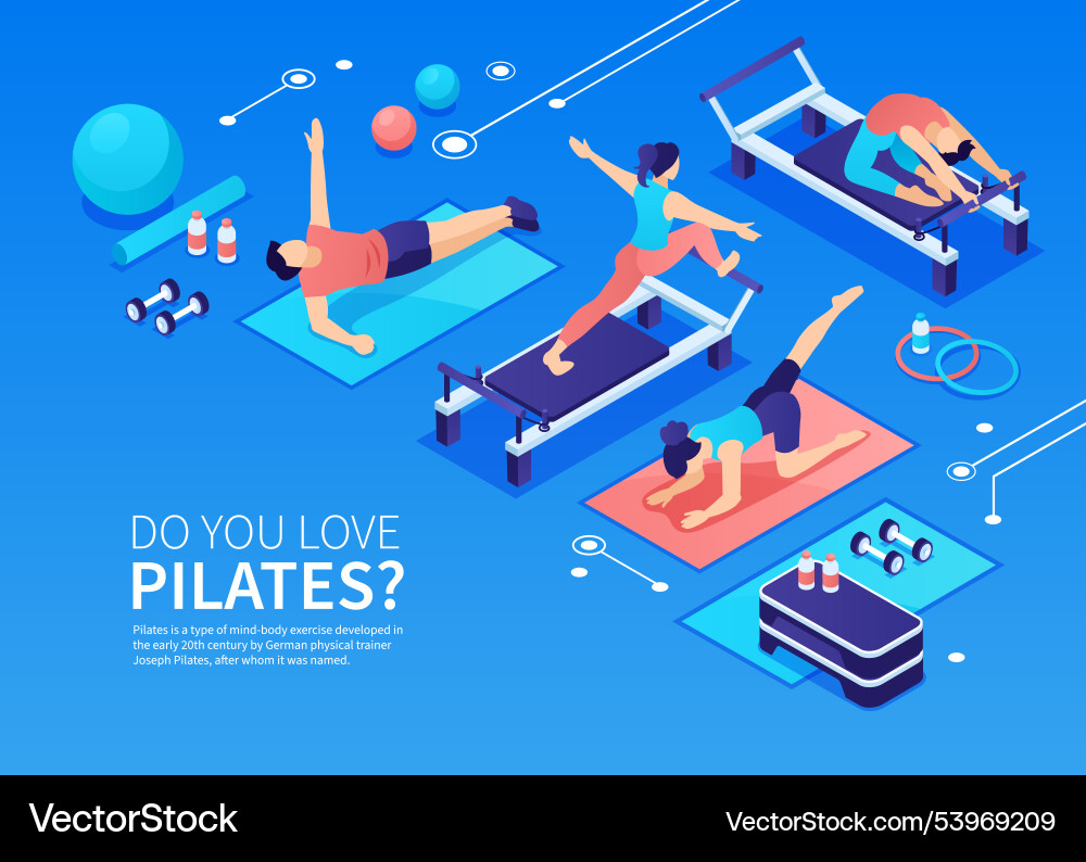 Pilates background in isometric view Royalty Free Vector