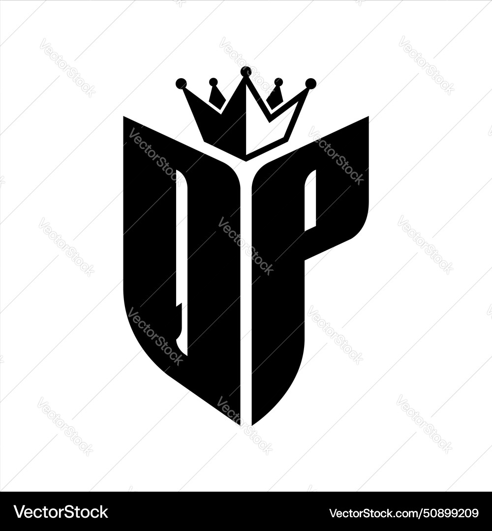 Qp letter monogram with shield shape crown Vector Image
