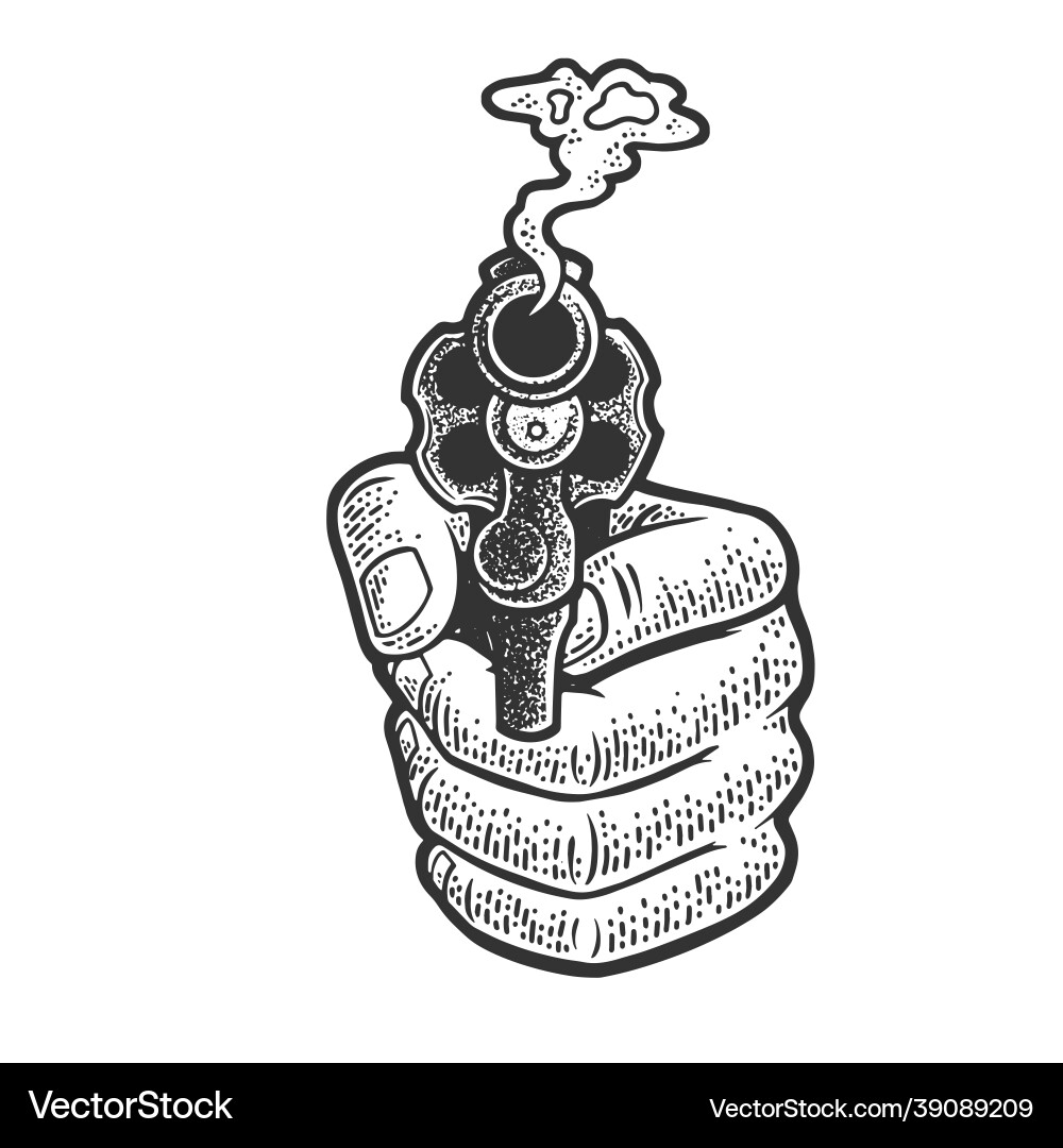 Smoking revolver in hand sketch Royalty Free Vector Image