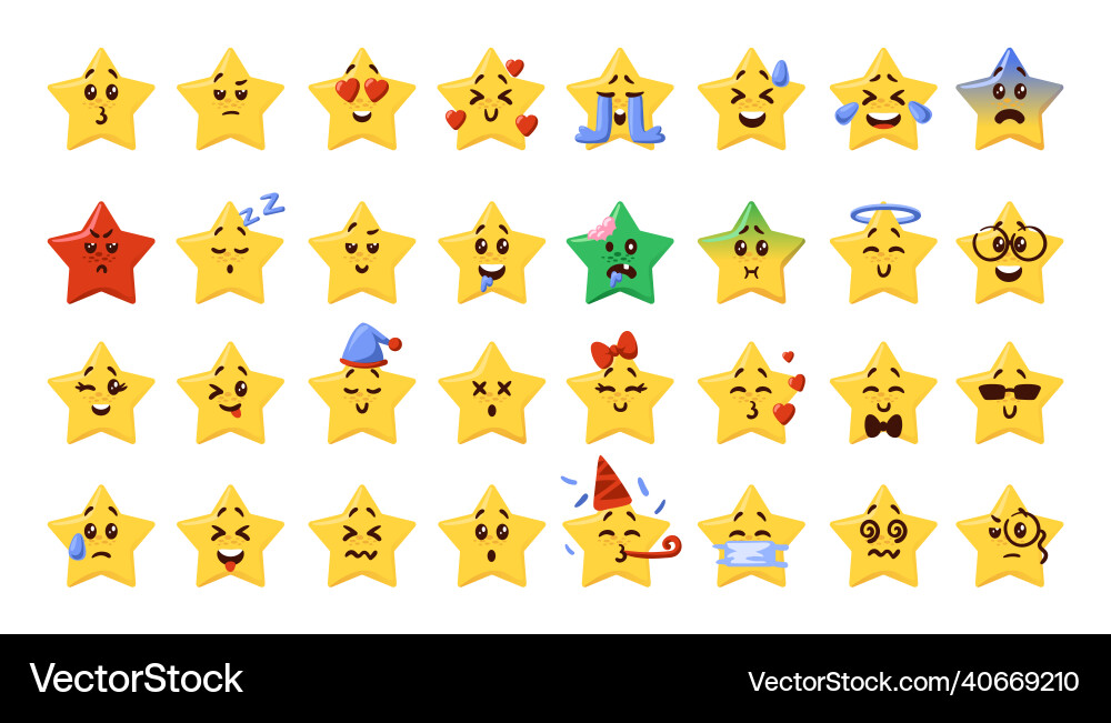 Cute star cartoon comic character with different Vector Image