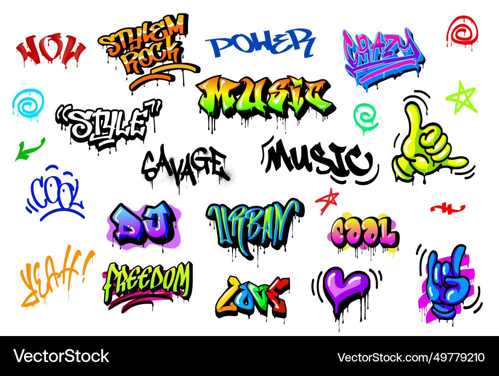 Graffiti tags urban street art wall writings Vector Image