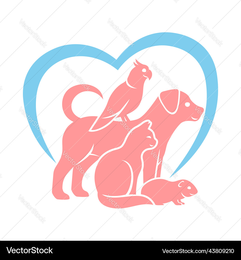 Icon with pets and love heart Royalty Free Vector Image