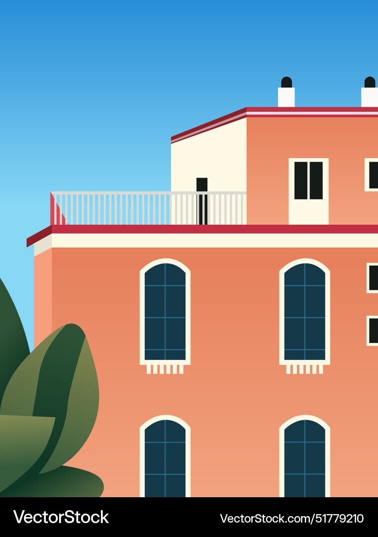 Modern building with large arched windows rooftop Vector Image