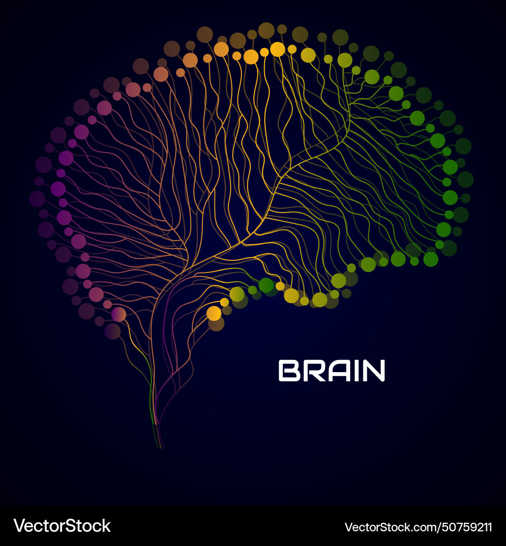 Abstract human brain of lines on black background Vector Image