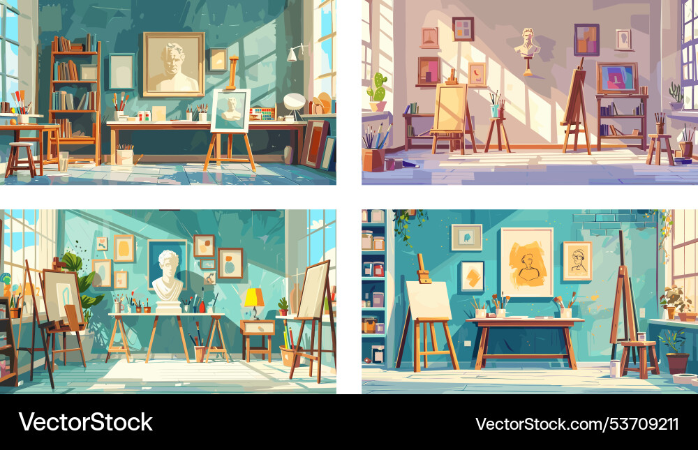 Art studio cartoon concepts easels busts Vector Image