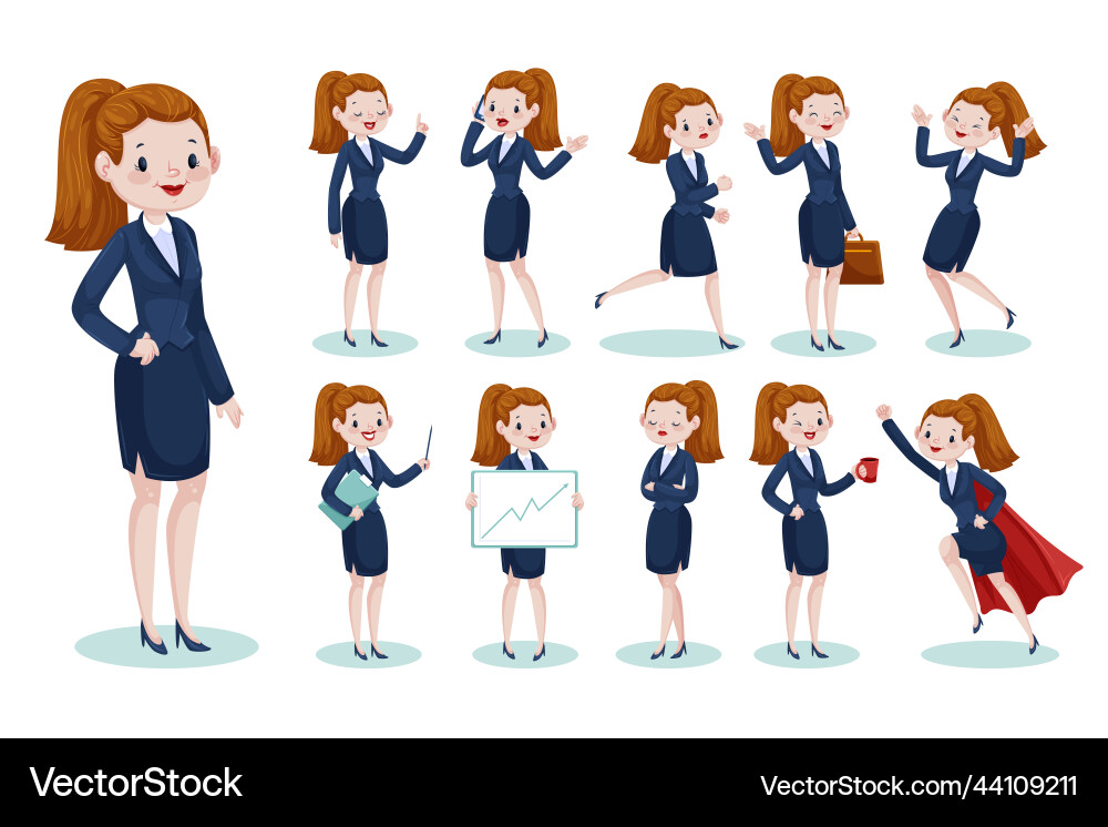 Businesswoman character set Royalty Free Vector Image