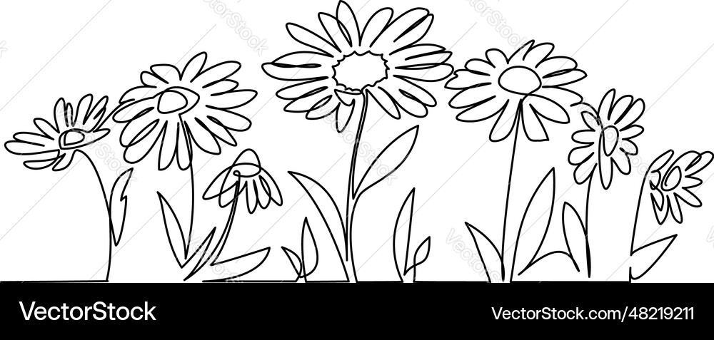 Daisy Field - Continuous Line Art Royalty Free Vector Image