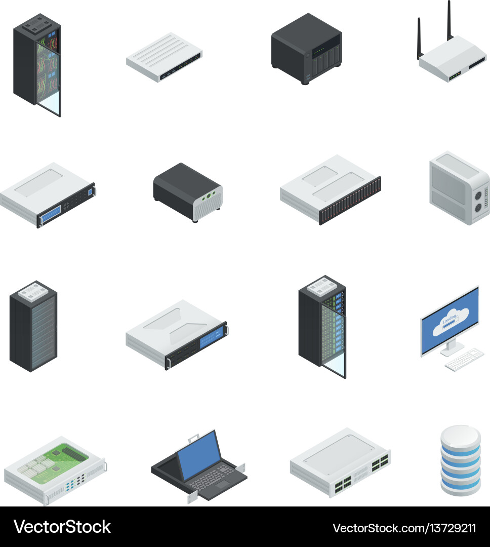 Data center icon set Royalty Free Vector Image