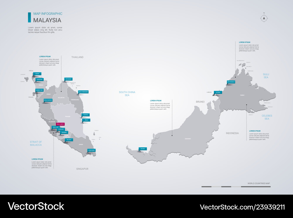 Malaysia map with infographic elements pointer Vector Image